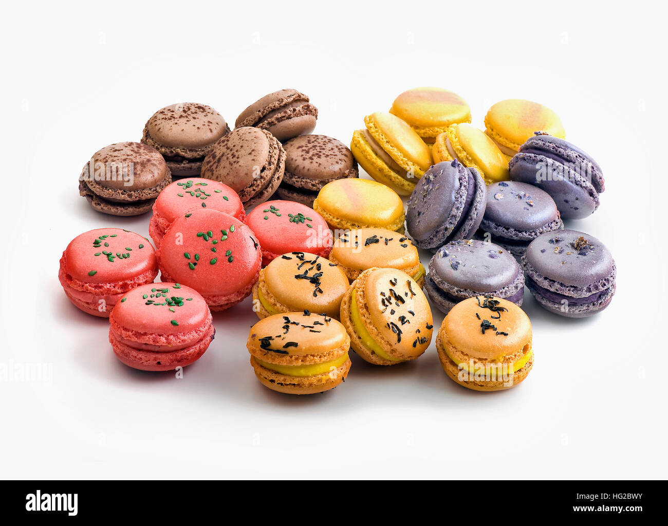 Assorted multi flavored macaroons isolated on white background Stock ...