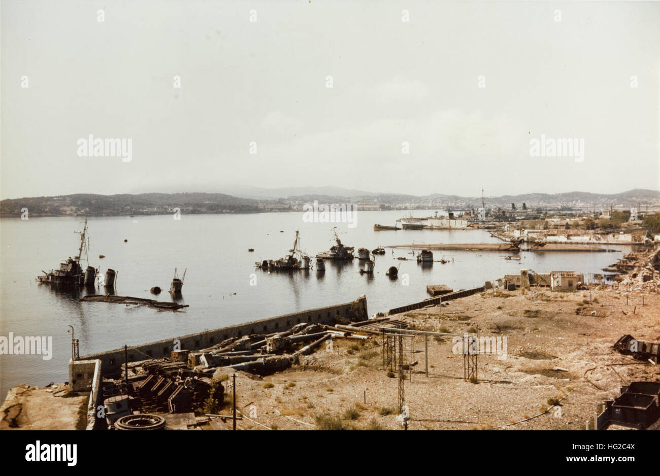 View of scuttled ships in Toulon in late 1944 Stock Photo - Alamy