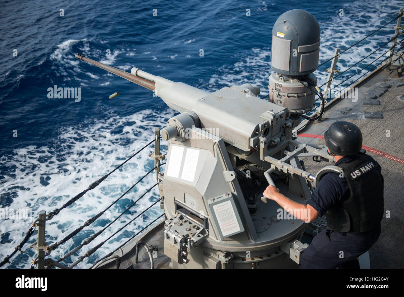 GULF OF ADEN (May 11, 2016) Gunner's Mate Seaman Wesley Calvert fires a ...