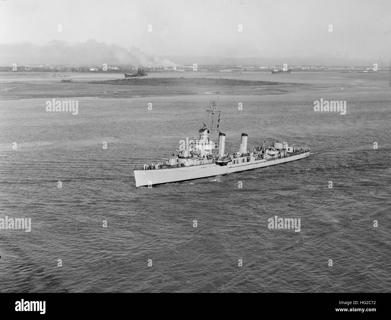 USS Ellyson (DD-454), a Gleaves-class destroyer, is underway in March ...