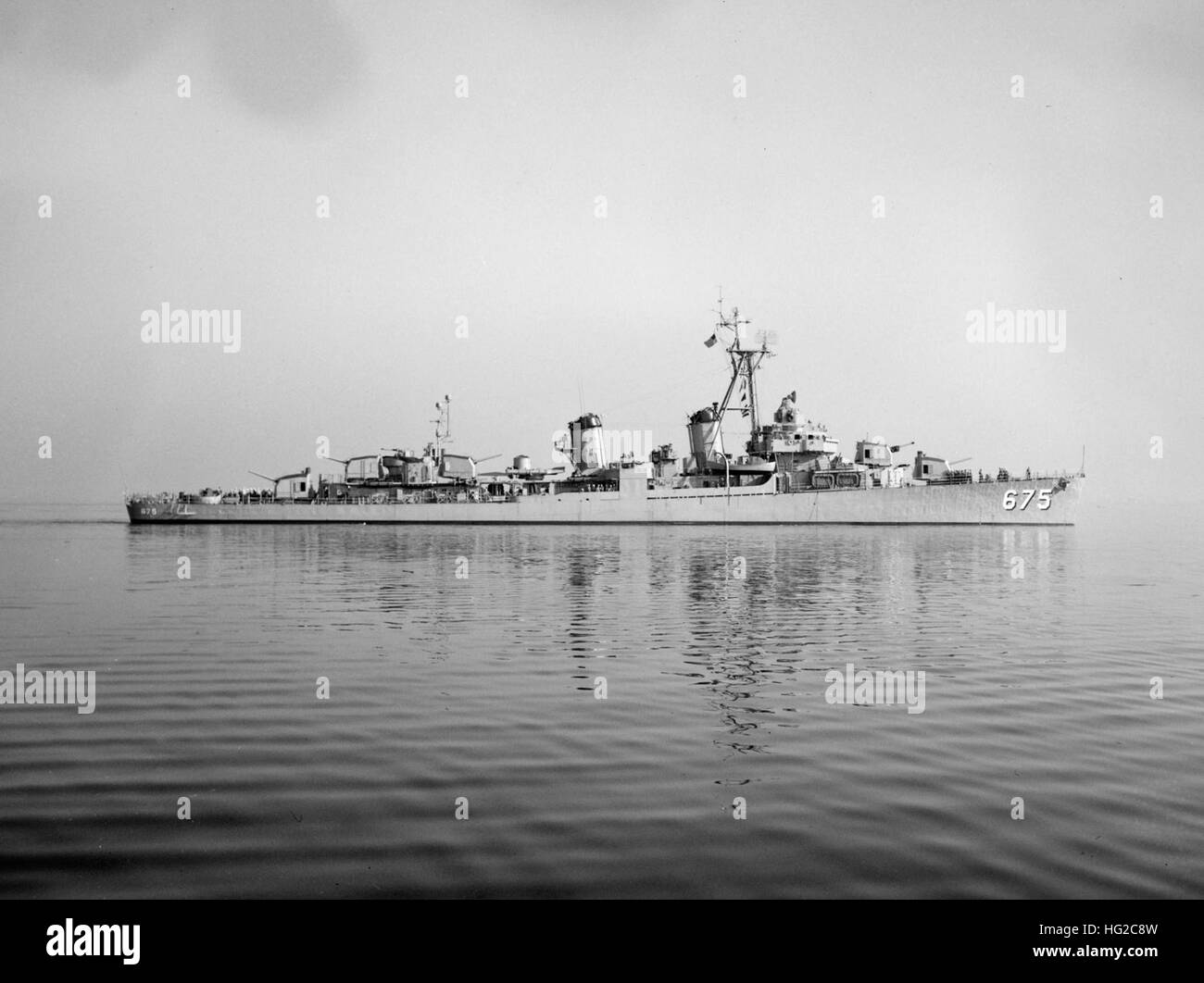 USS Lewis Hancock (DD-675), a Fletcher-class destroyer, is underway ...