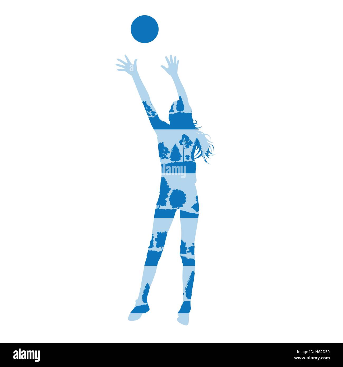 Volleyball woman player vector background concept made of forest trees ...