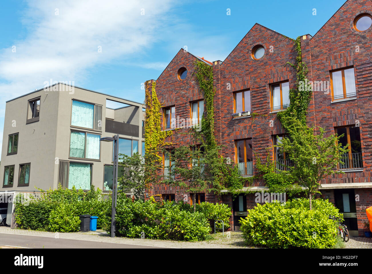 Modern houses made of bricks and concrete seen in Berlin, Germany Stock ...