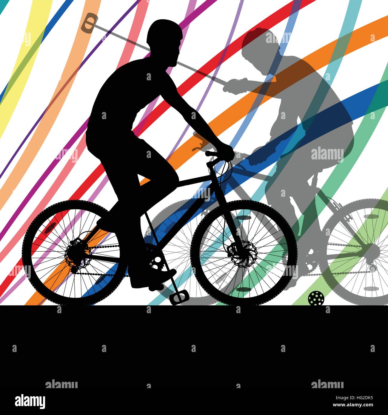 Bicycle polo players active men cyclists riders in abstract landscape ...