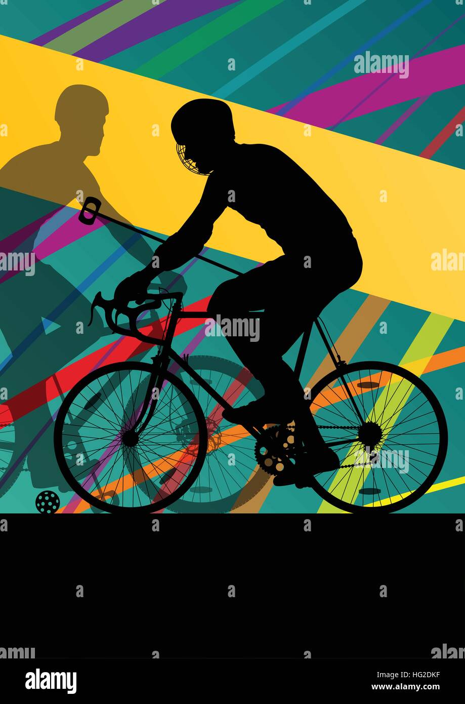 Bicycle polo players active men cyclists riders in abstract landscape ...