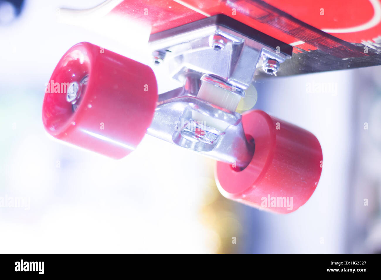 Skate board and wheels, axle and bearings in skates store on display in ...