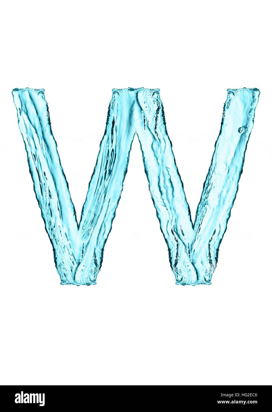 Water splash letter W with light blue color on white background Stock ...
