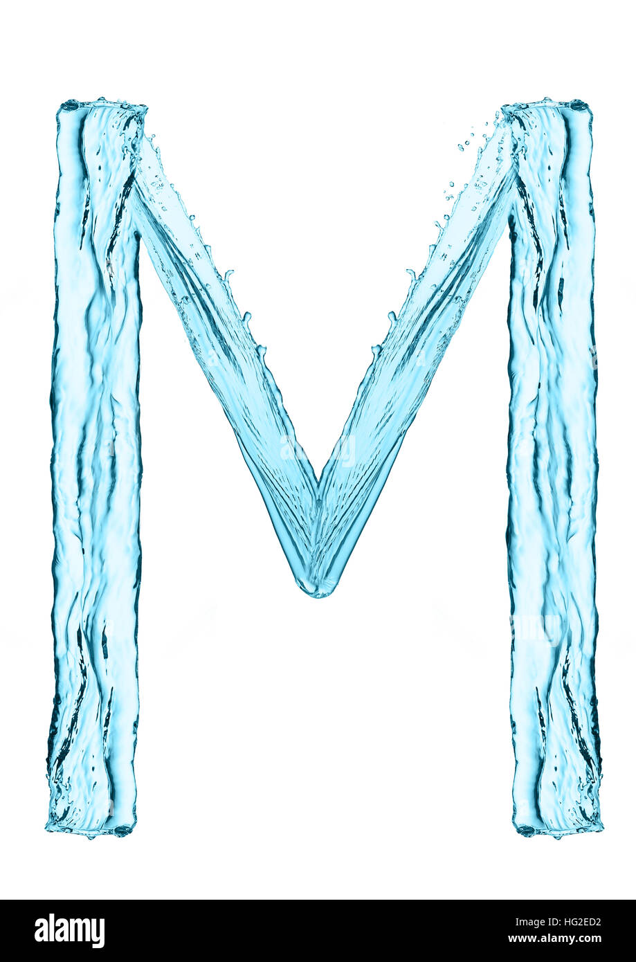 Water splash letter M with light blue color on white background Stock ...