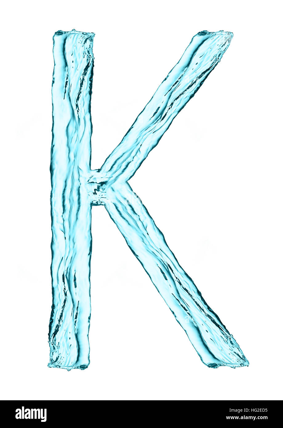 Water splash letter K with light blue color on white background Stock ...