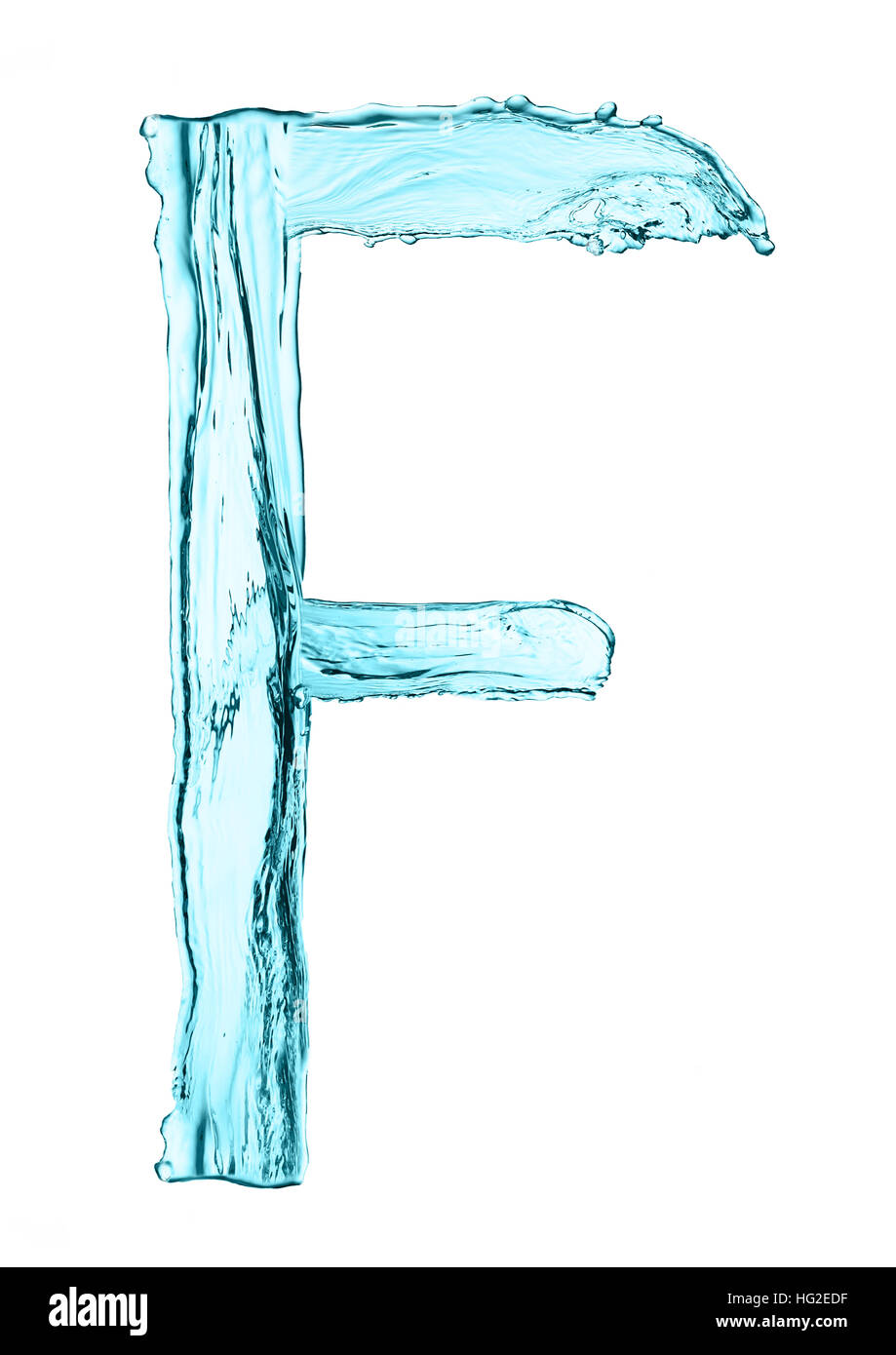 Water splash letter F with light blue color on white background Stock ...