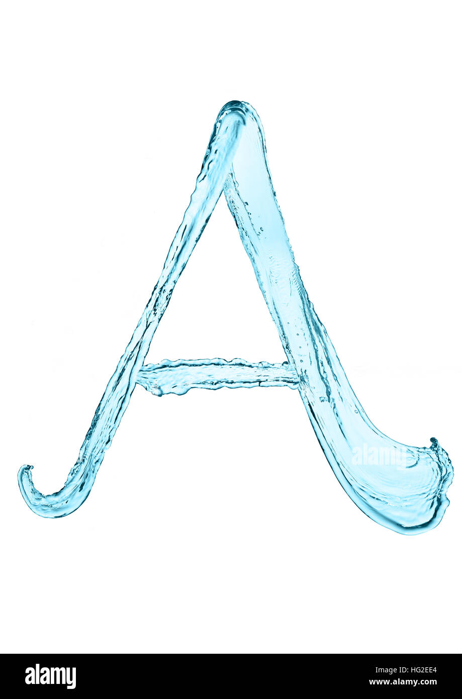 Water splash letter A with light blue color on white background Stock ...