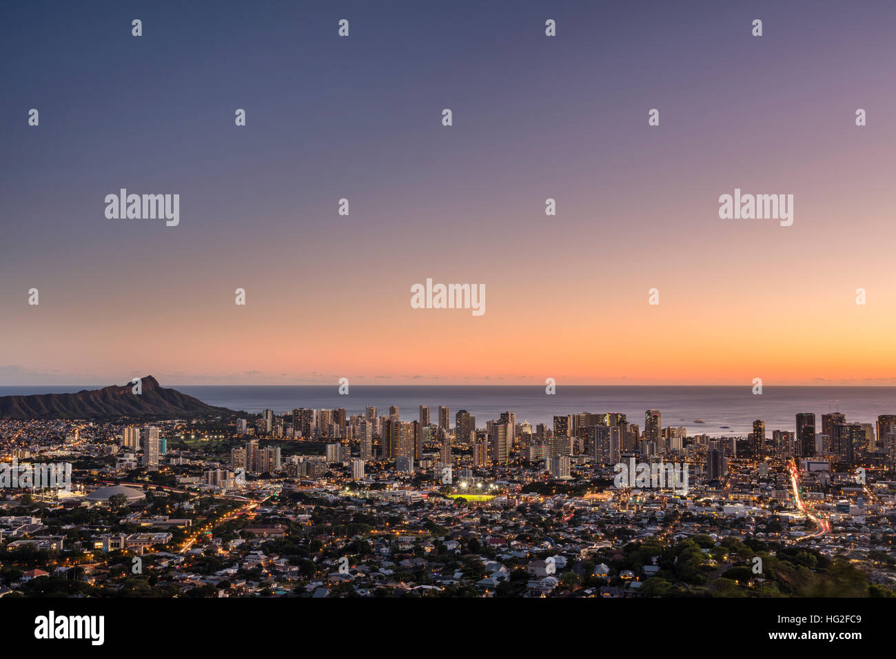 Waikiki Skyline Night Honolulu Hawaii High Resolution Stock Photography ...