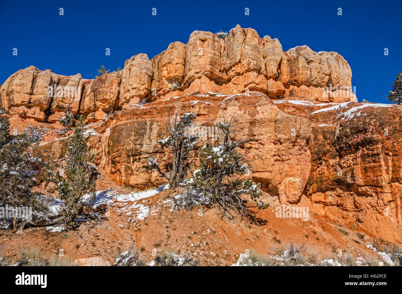 Utah blue sky highlights an orange rock formation along the 124 mile ...