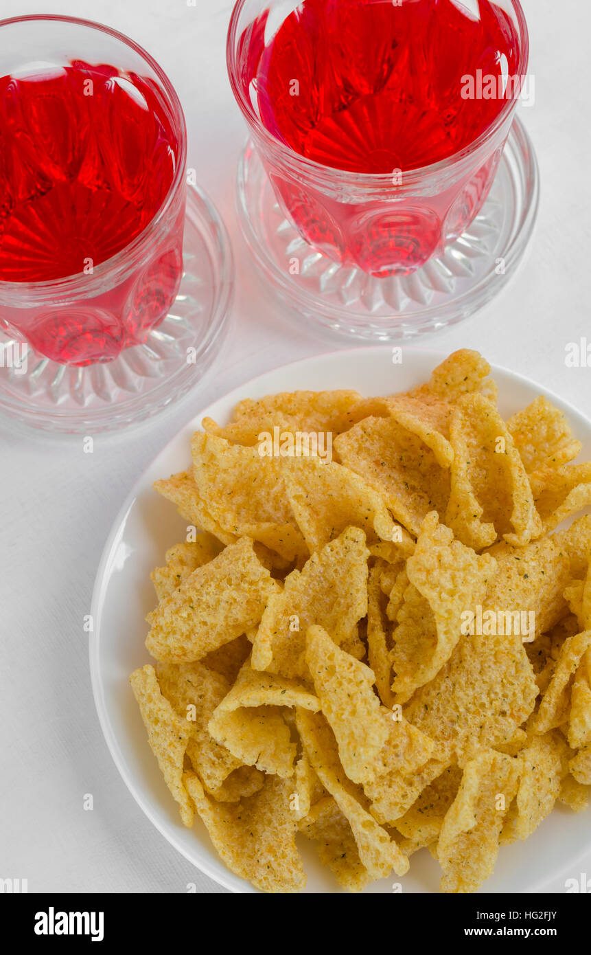 Crispy Snack with Drink for Relaxing Time Stock Photo - Alamy