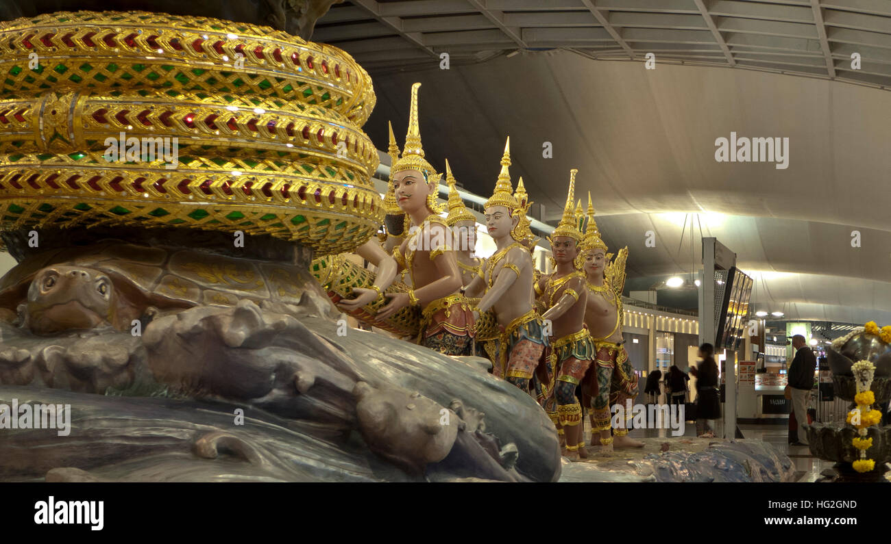 Churning of the Milk Ocean sculpture Bangkok Suvarnabhumi Airport ...