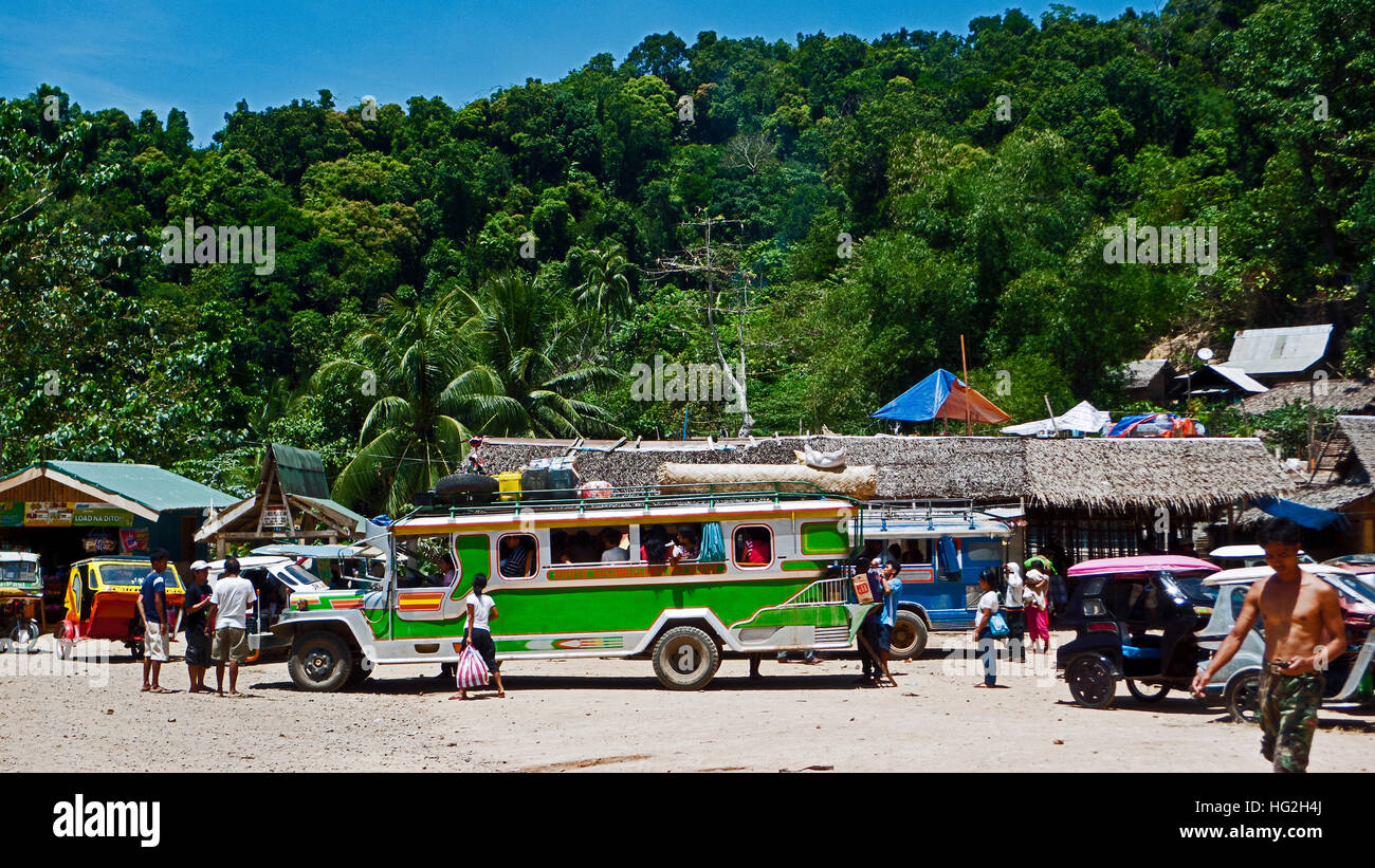 Jeepney and transport terminal El Nido Palawan Philippines Stock Photo ...