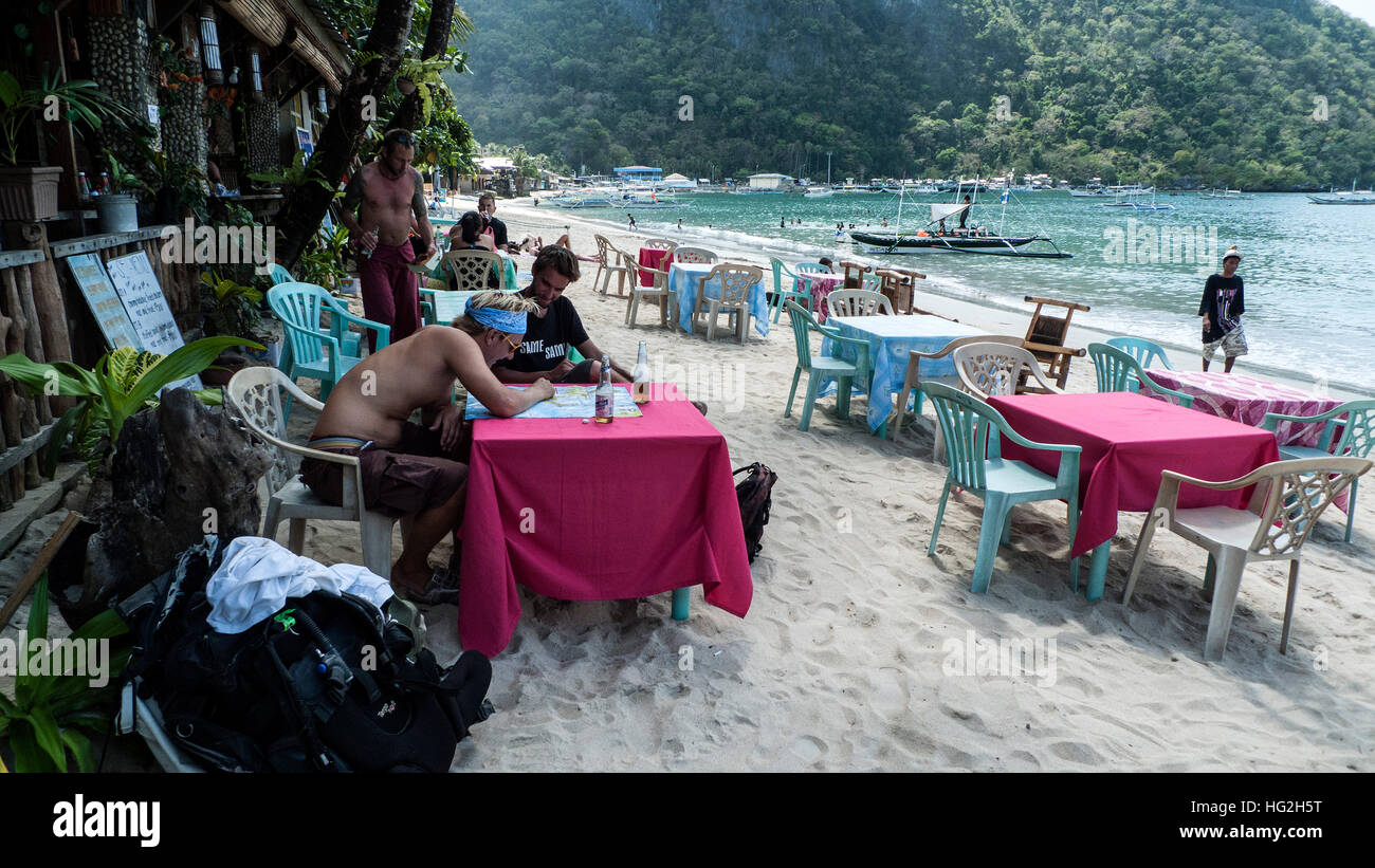 Beach restaurant El Nido Palawan Philippines Stock Photo - Alamy