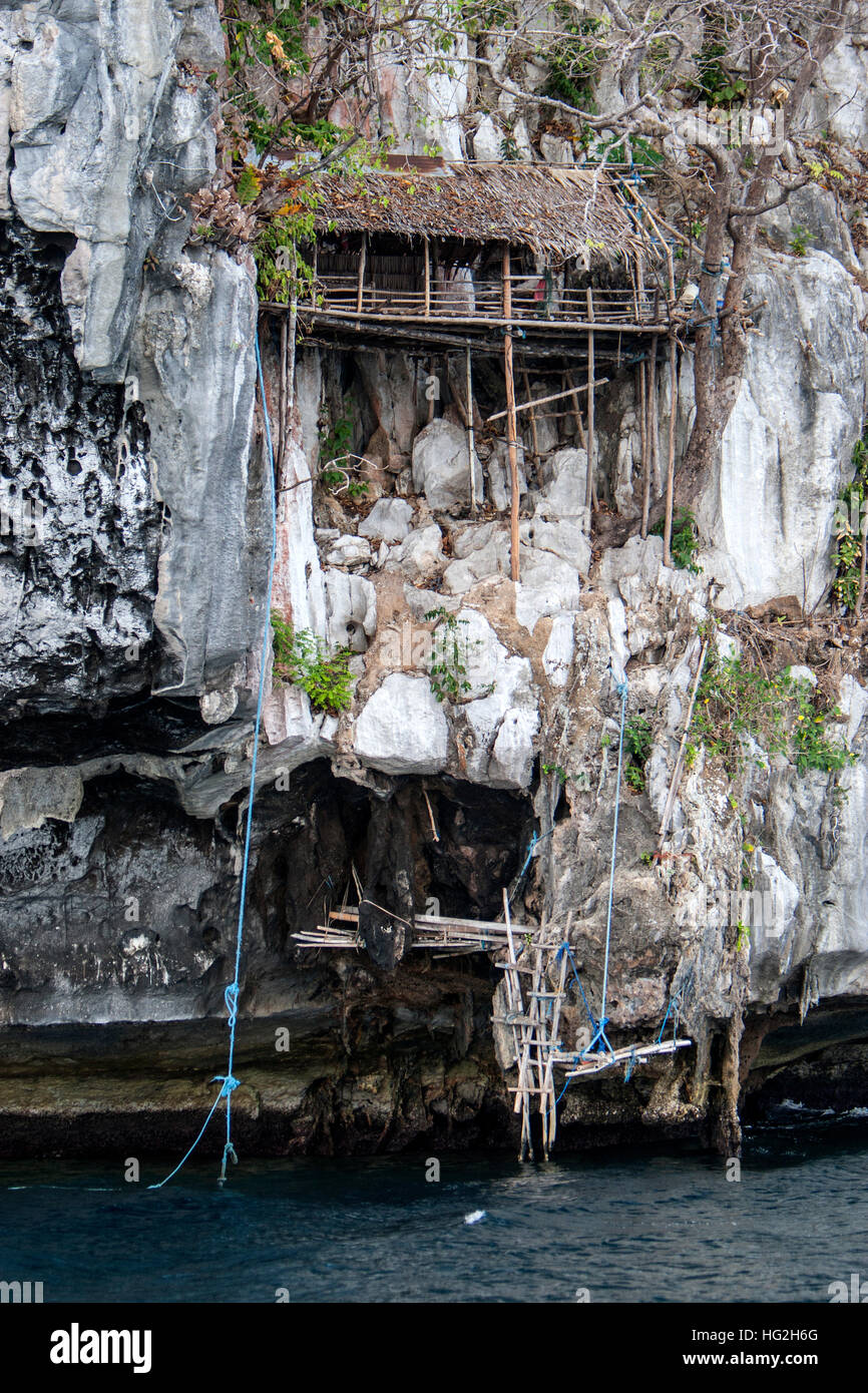 Birds nest collectors shelter Bacuit Archipelago Palawan Philippines ...