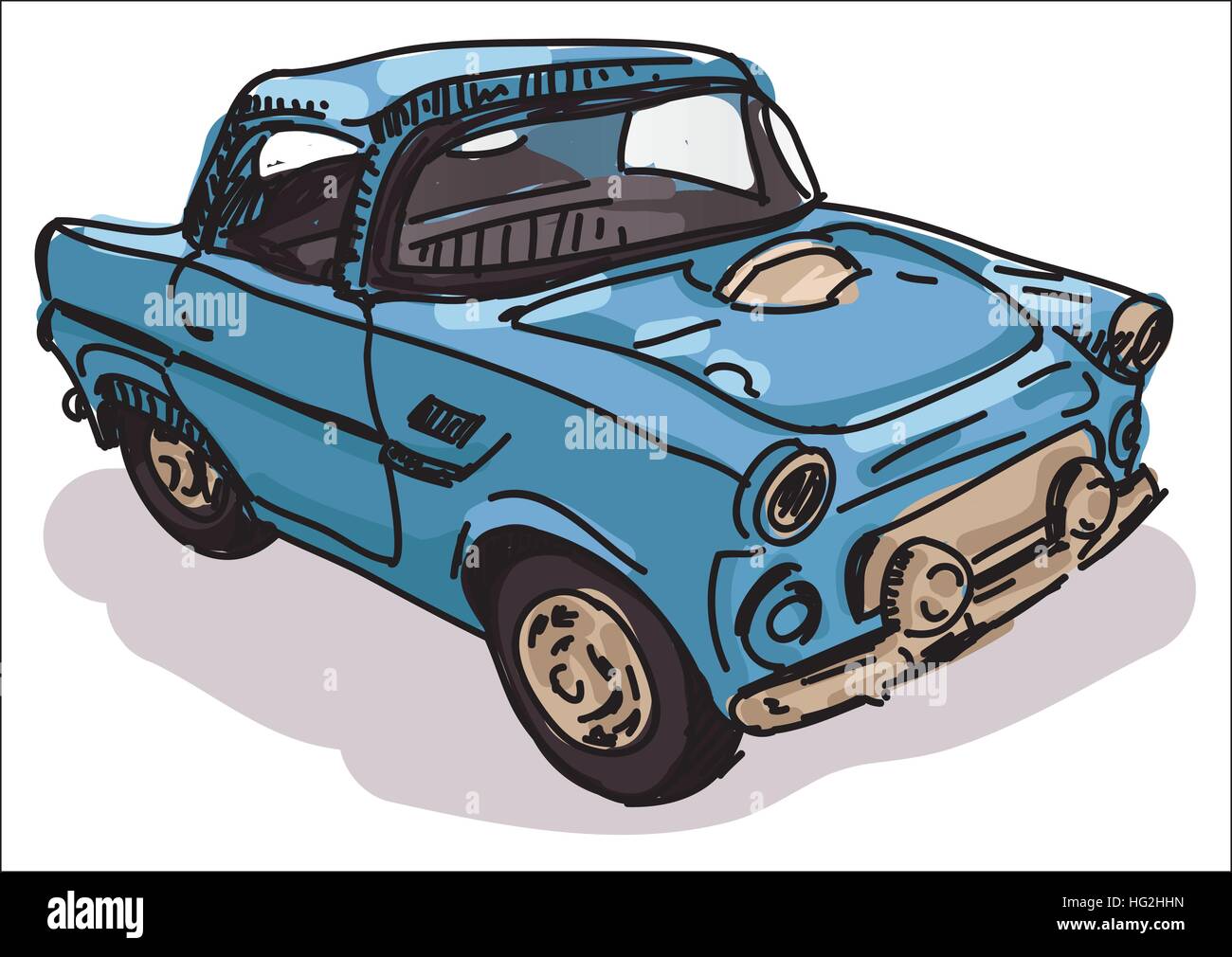 Digital vector sketch of an old retro blue car Stock Vector Image & Art ...