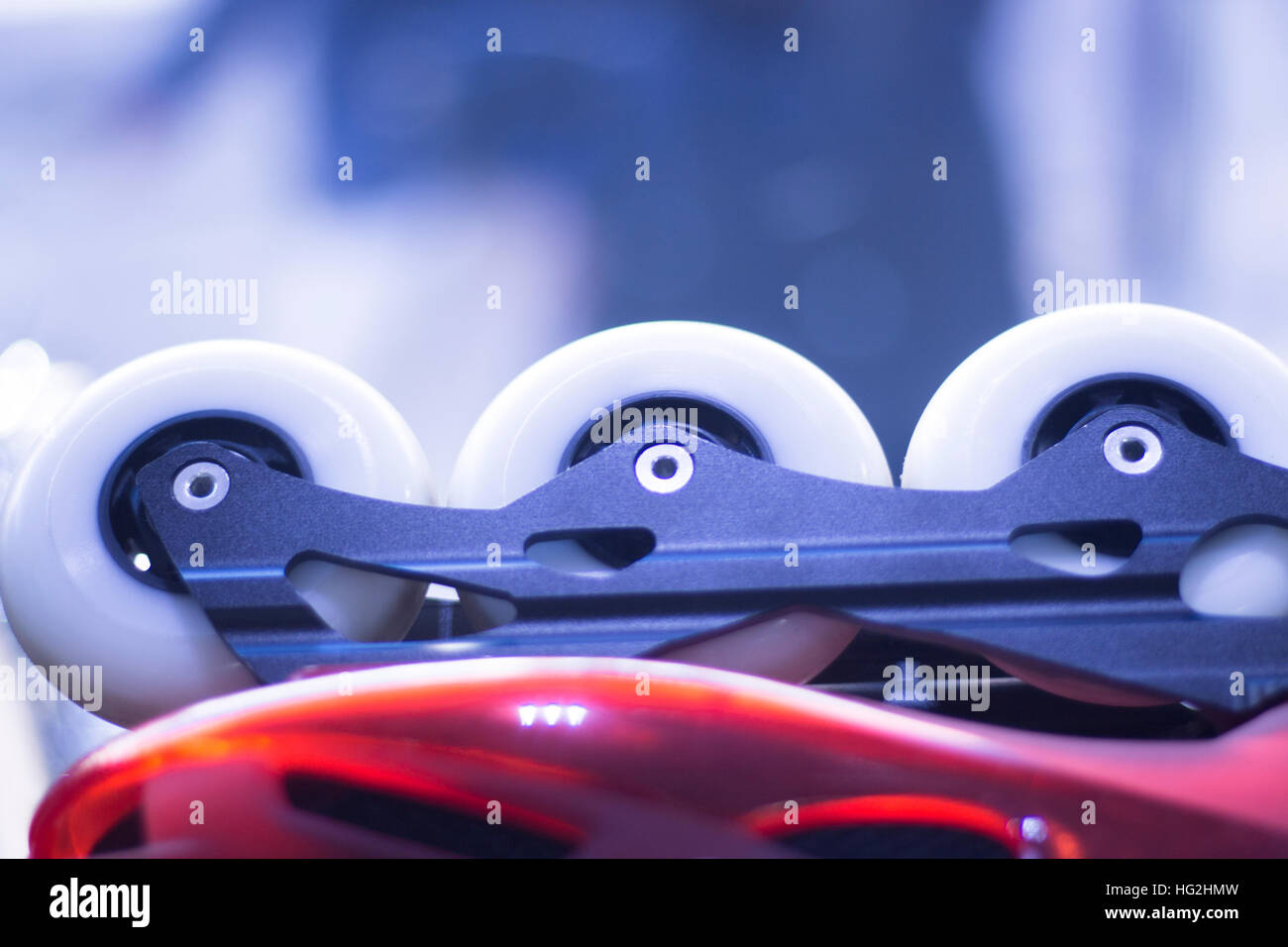 Freestyle inline skates boots and wheels in retail store shop window ...