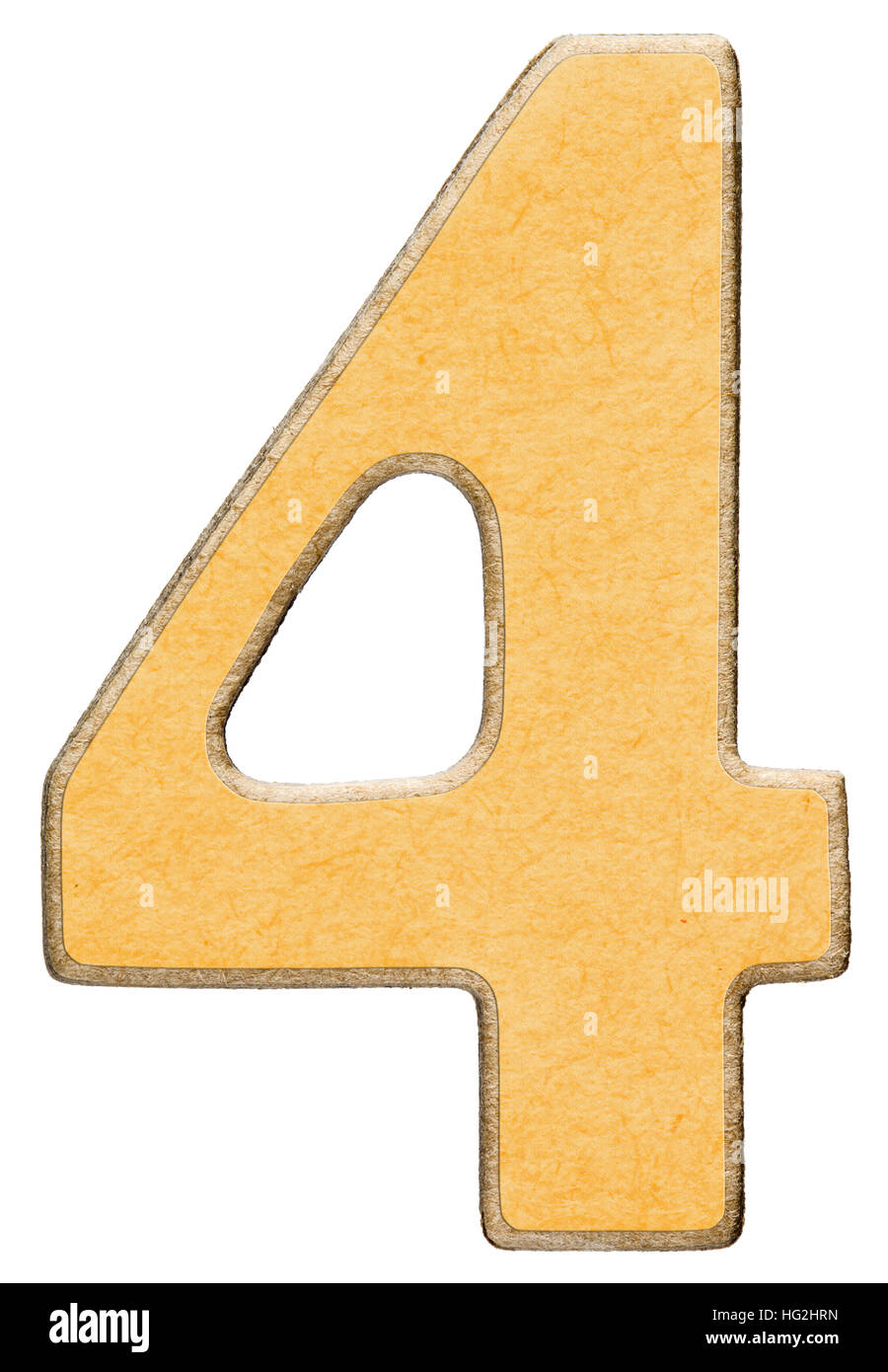 4, four,numeral of wood combined with yellow insert, isolated on white ...