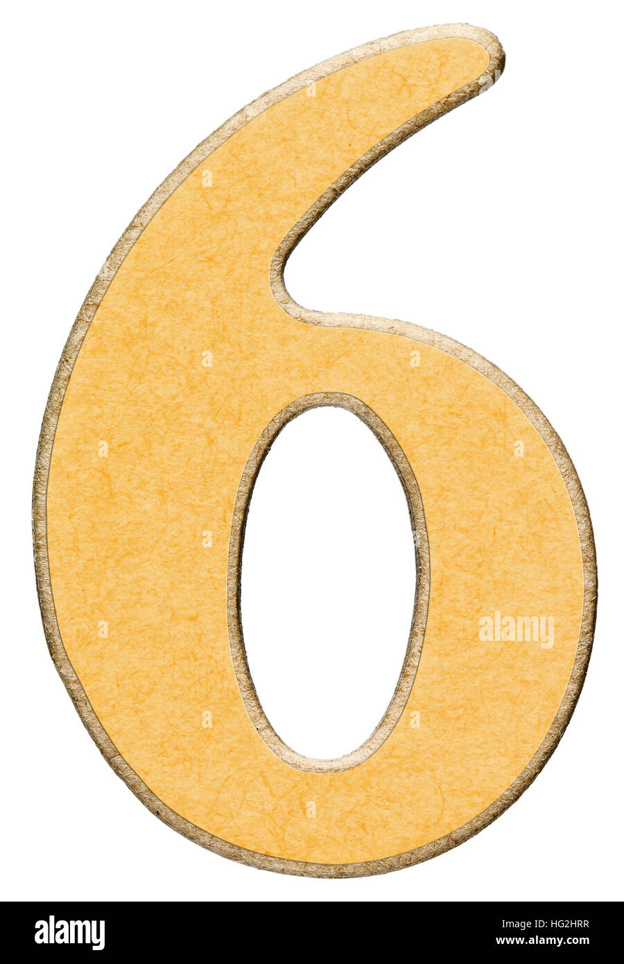 6, six,numeral of wood combined with yellow insert, isolated on white ...