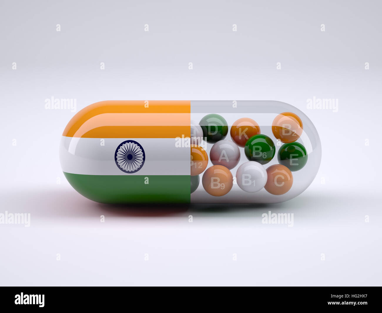 Pill with Indian flag wrapped around it and colored balls inside, 3d ...