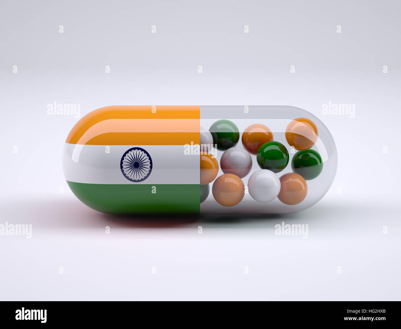 Pill with Indian flag wrapped around it and colored balls inside, 3d ...