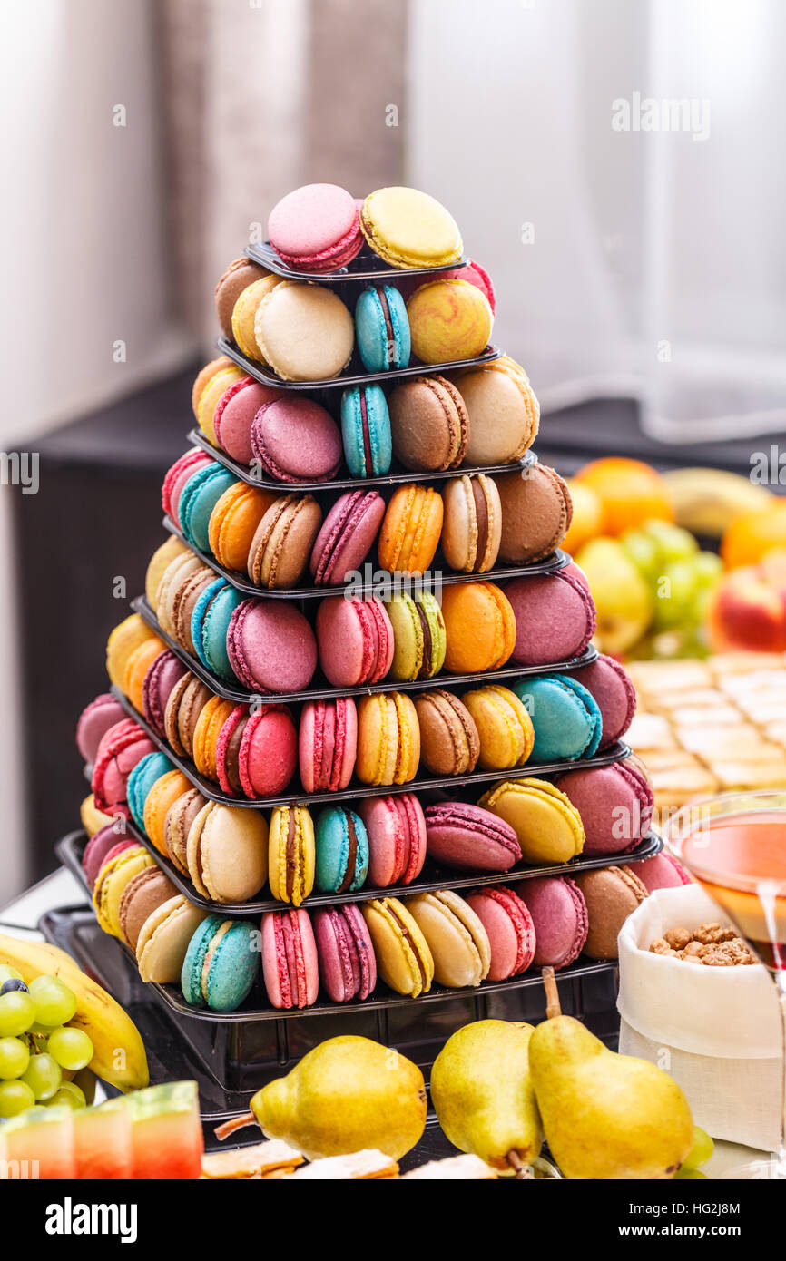 Pyramid of macaroons on dessert stand Stock Photo - Alamy
