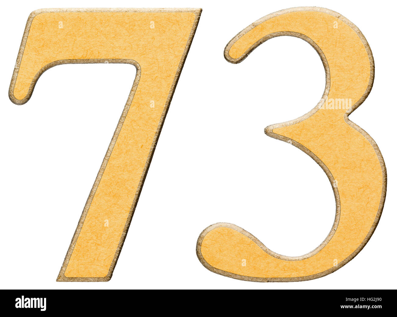 73, seventy three, numeral of wood combined with yellow insert ...
