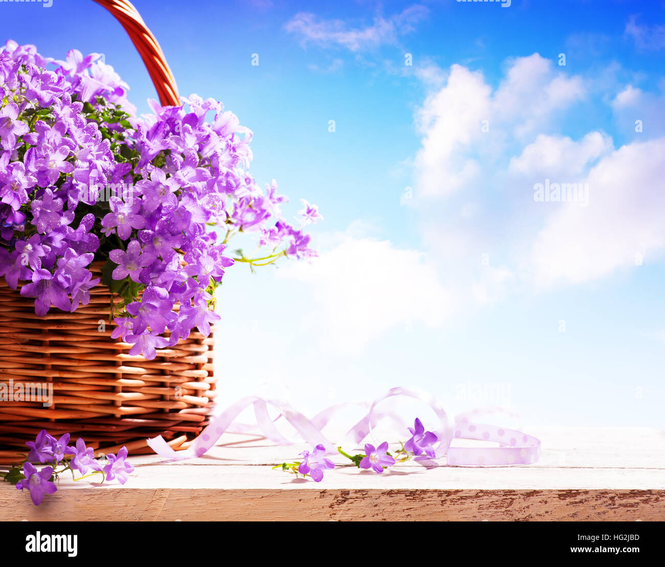bluebells spring flowers in a basket Stock Photo - Alamy