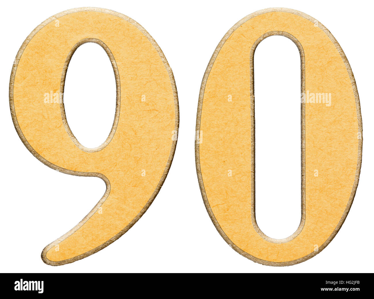 90, ninety, numeral of wood combined with yellow insert, isolated on ...