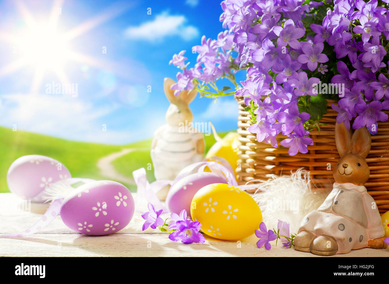 Easter bunny and Easter eggs Stock Photo - Alamy