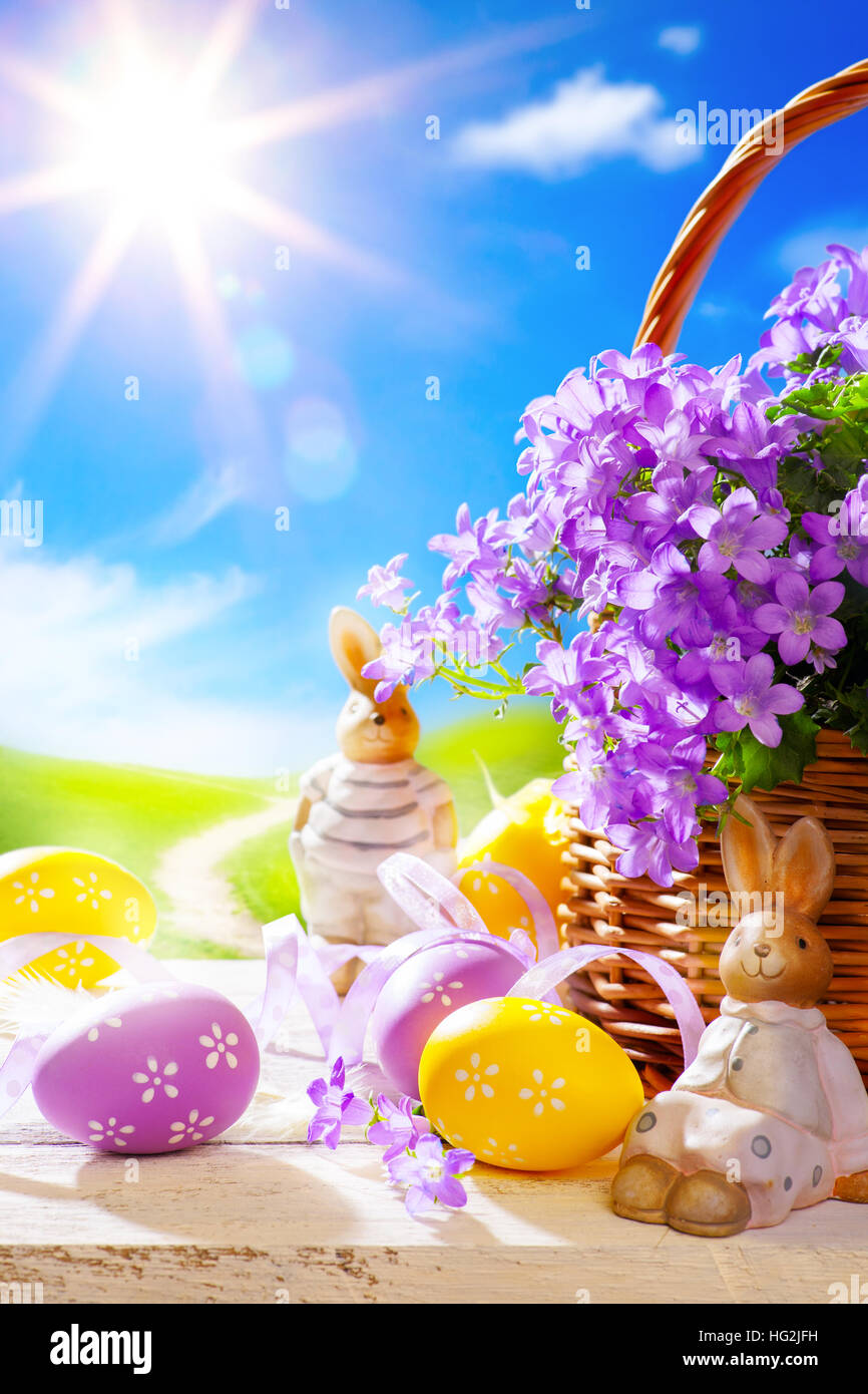 Easter bunny and Easter eggs Stock Photo - Alamy
