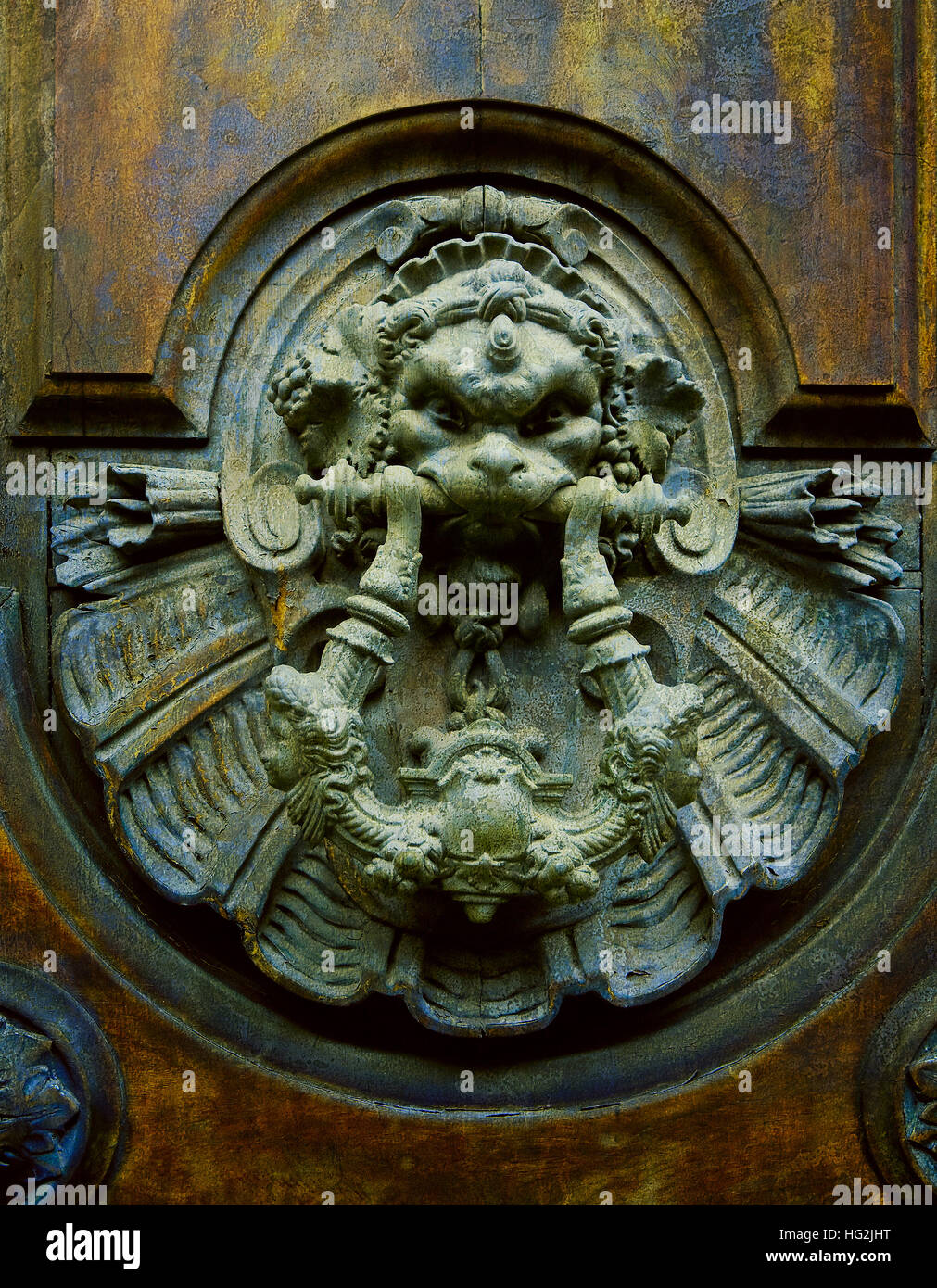 art lion dragon monster beast head face Stock Photo - Alamy