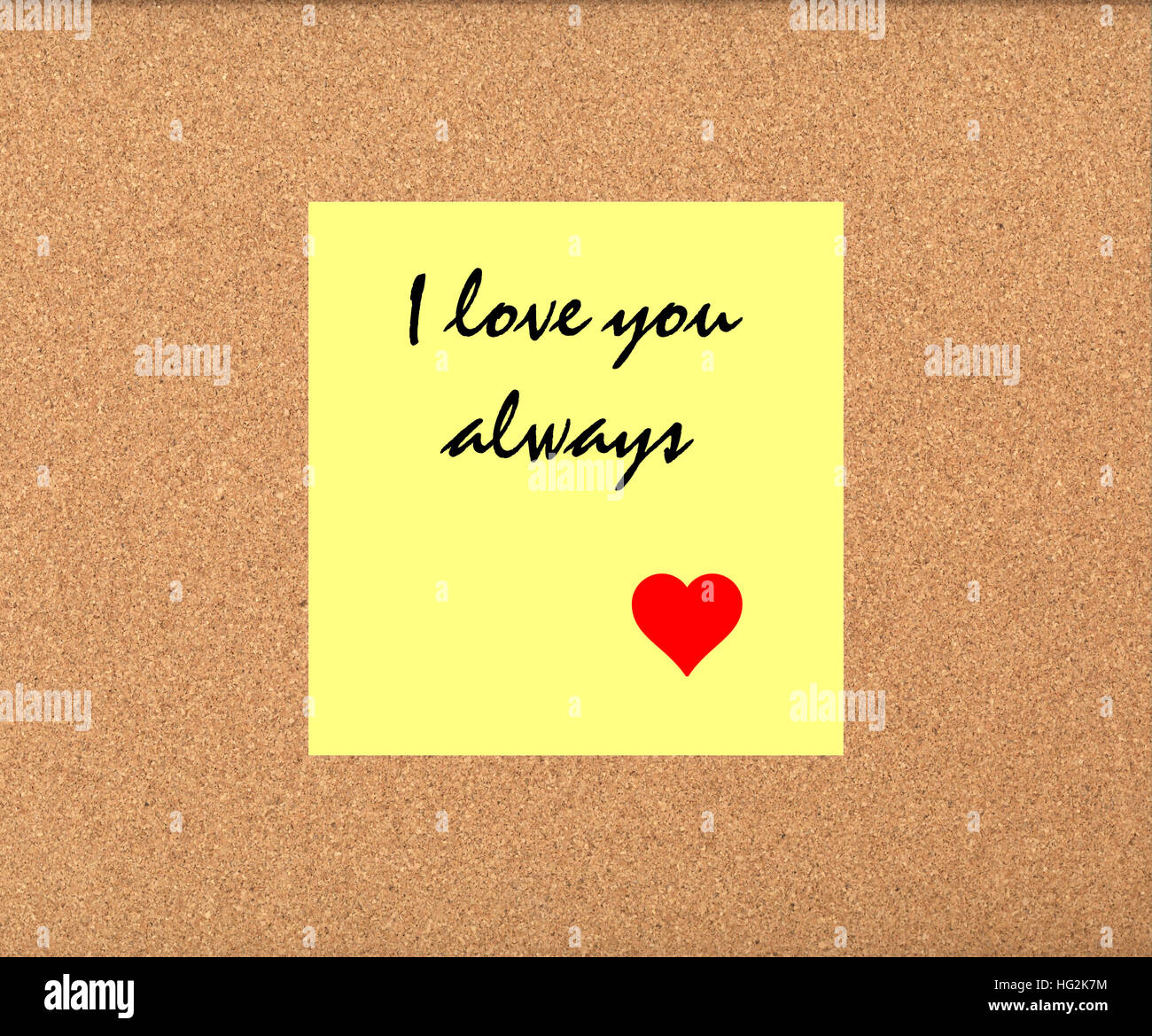 I love you always message on post it sticker on corkboard texture ...