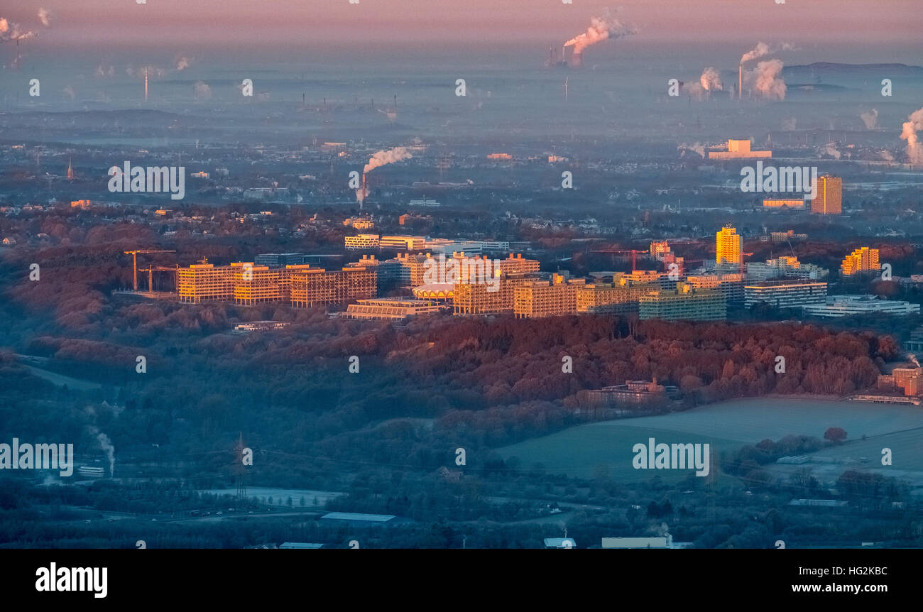 Aerial, Sunrise at RUB Ruhr University Bochum, Bochum, Ruhr aeria ...