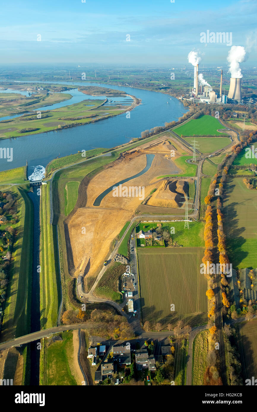 Aerial view, Emscher estuary, Rhine meadows, Dinslaken, Rhine ...
