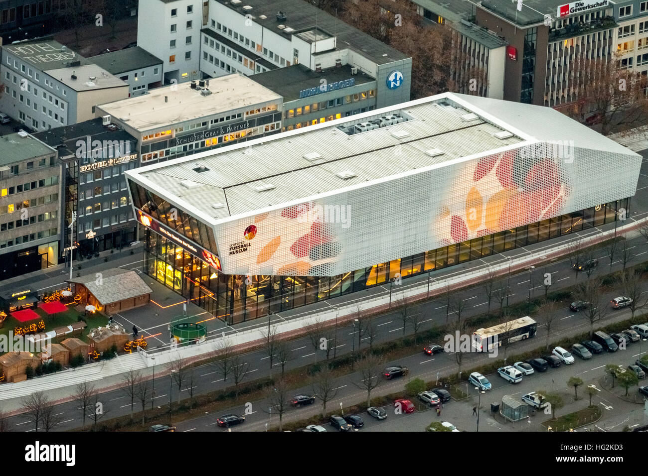 Aerial view, DFB Football Museum Dortmund at night, Football Museum ...