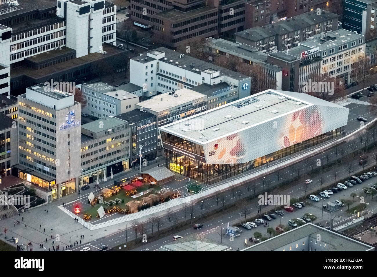 Aerial view, DFB Football Museum Dortmund at night, Football Museum ...
