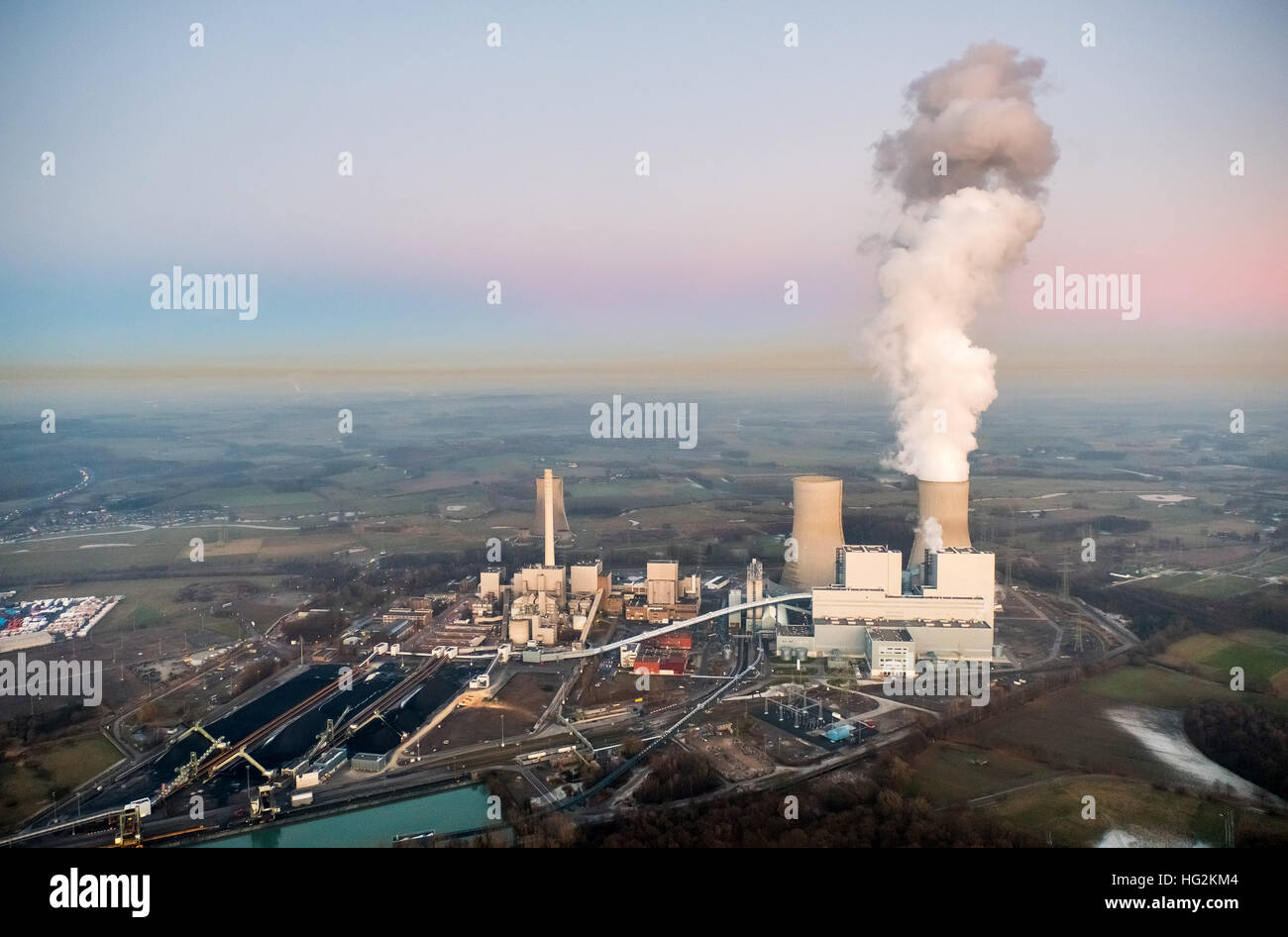 Aerial view, coal-fired power plant in Westphalia, RWE Power, a former ...