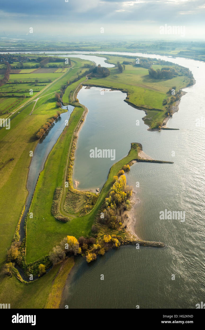 Aerial view, Rhine meadows, Rhine foreland and Kolk west Mehrum ...