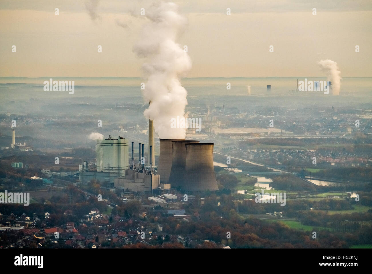 Aerial view, RWE Power AG Gersteinwerk power plant, coal plant, fossil ...