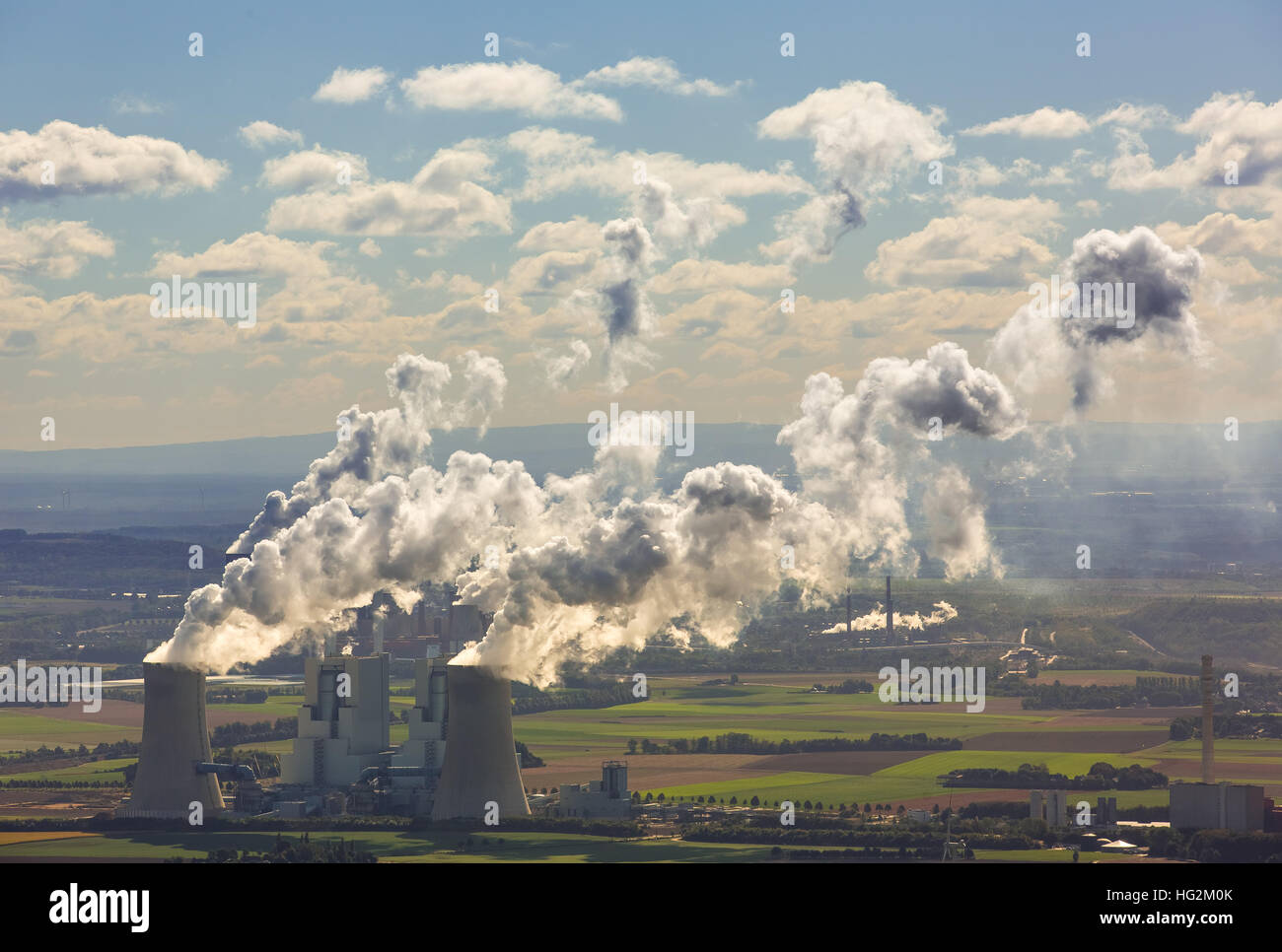 Aerial view, lignite power plants in lignite area Garzweiler, Neurath ...