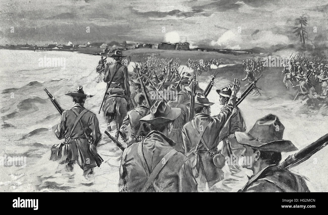 The Advance towards Manila - The First Colorado Regiment marching along ...