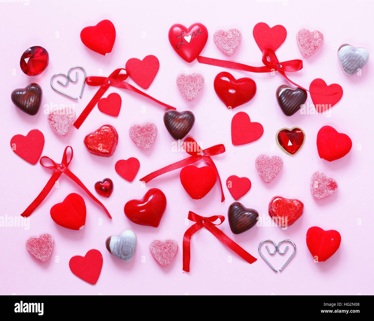 Romantic symbols of hearts and chocolate candy Valentine's Day Stock ...