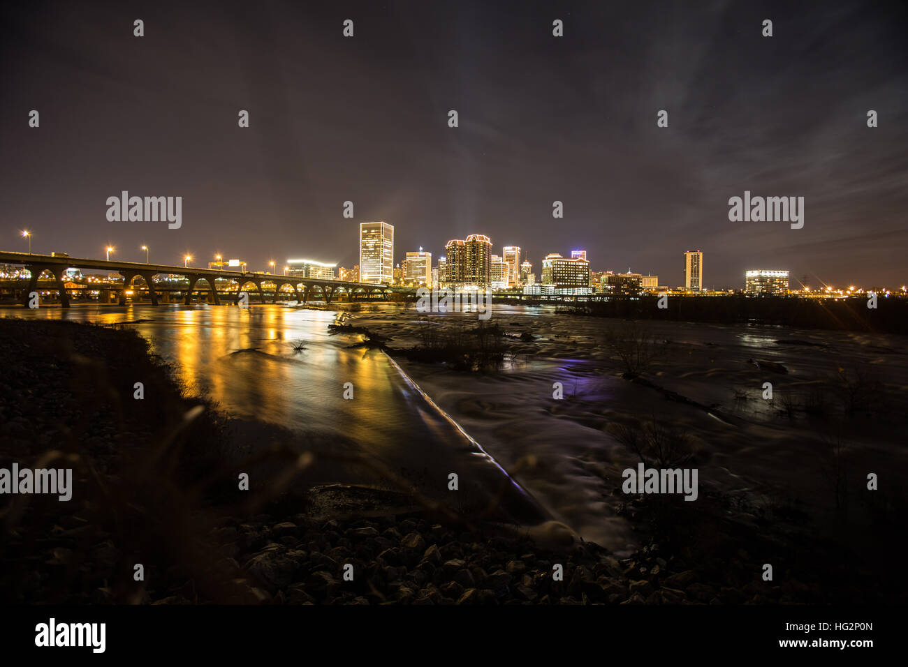 Richmond, VA at night with the James River Stock Photo - Alamy