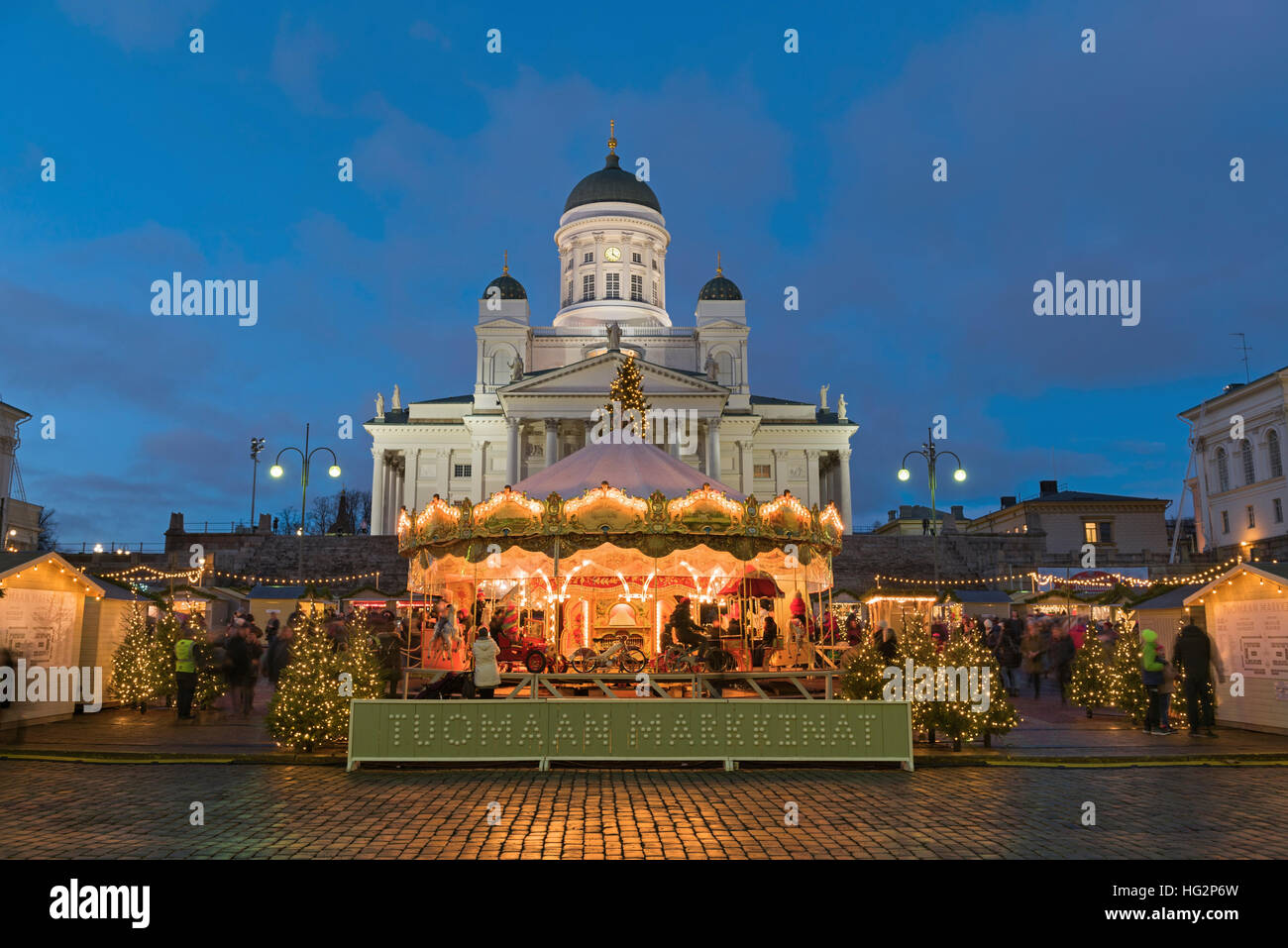 Christmas Market and Cathedral Senate Square Helsinki Finland Stock ...