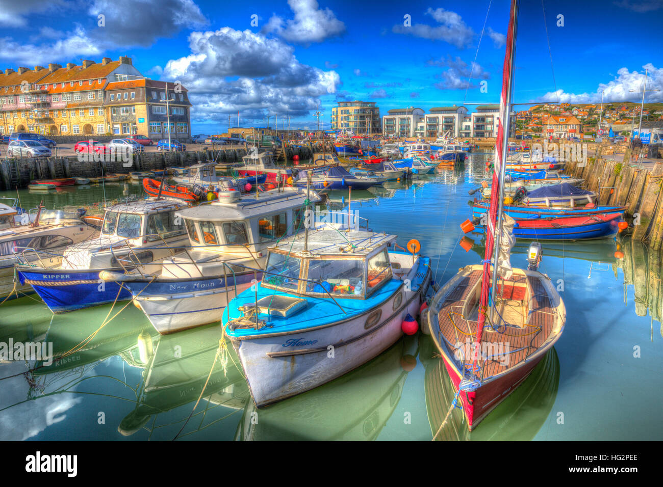 Harbour West Bay harbour Dorset uk on a beautiful day with blue sky in ...