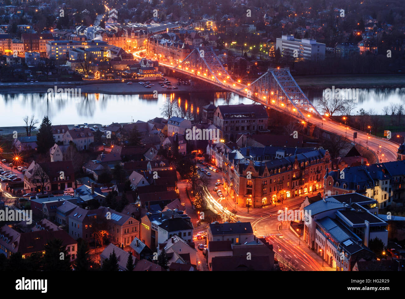 Dresden: bridge "Blaues Wunder" ("Blue Wonder"), river Elbe, , Sachsen ...